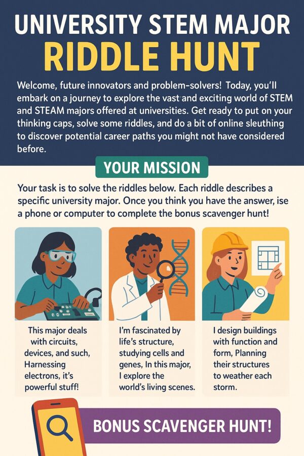 University STEM Major Riddles and Scavenger Hunt – Woven Learning and ...